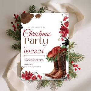 Western Christmas Party Invitation Template, Cowboy Christmas Party ...