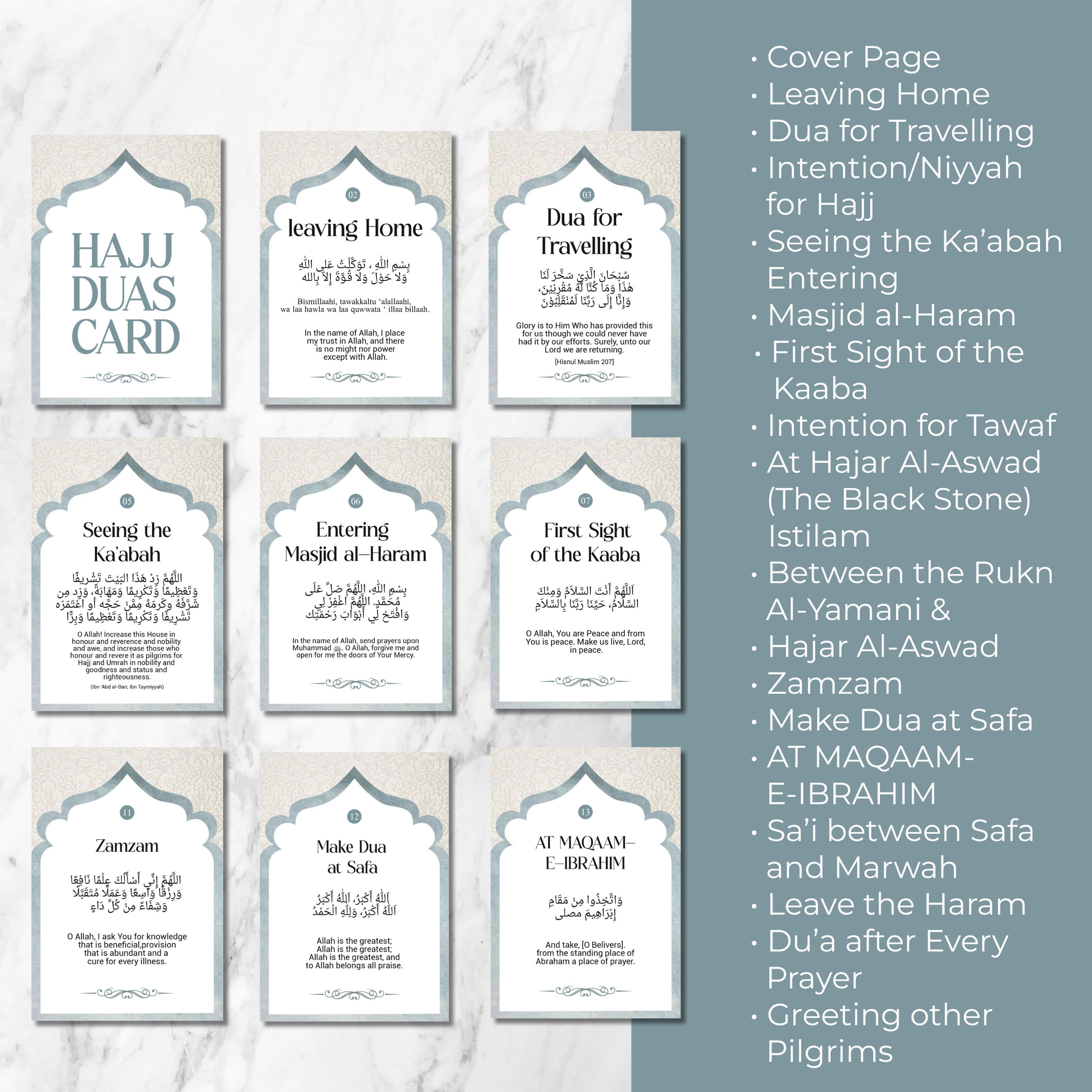 Hajj Dua Cards Printable,hajj/umrah Flashcards, Prayer Cards, Islamic ...