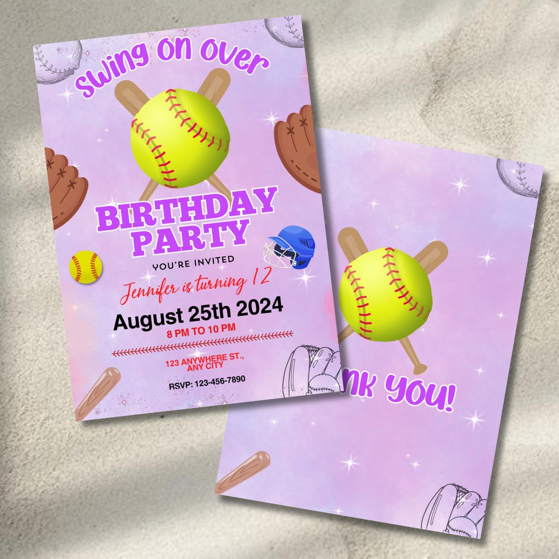 Editable Softball Birthday Invitation Template, Printable Sport ...