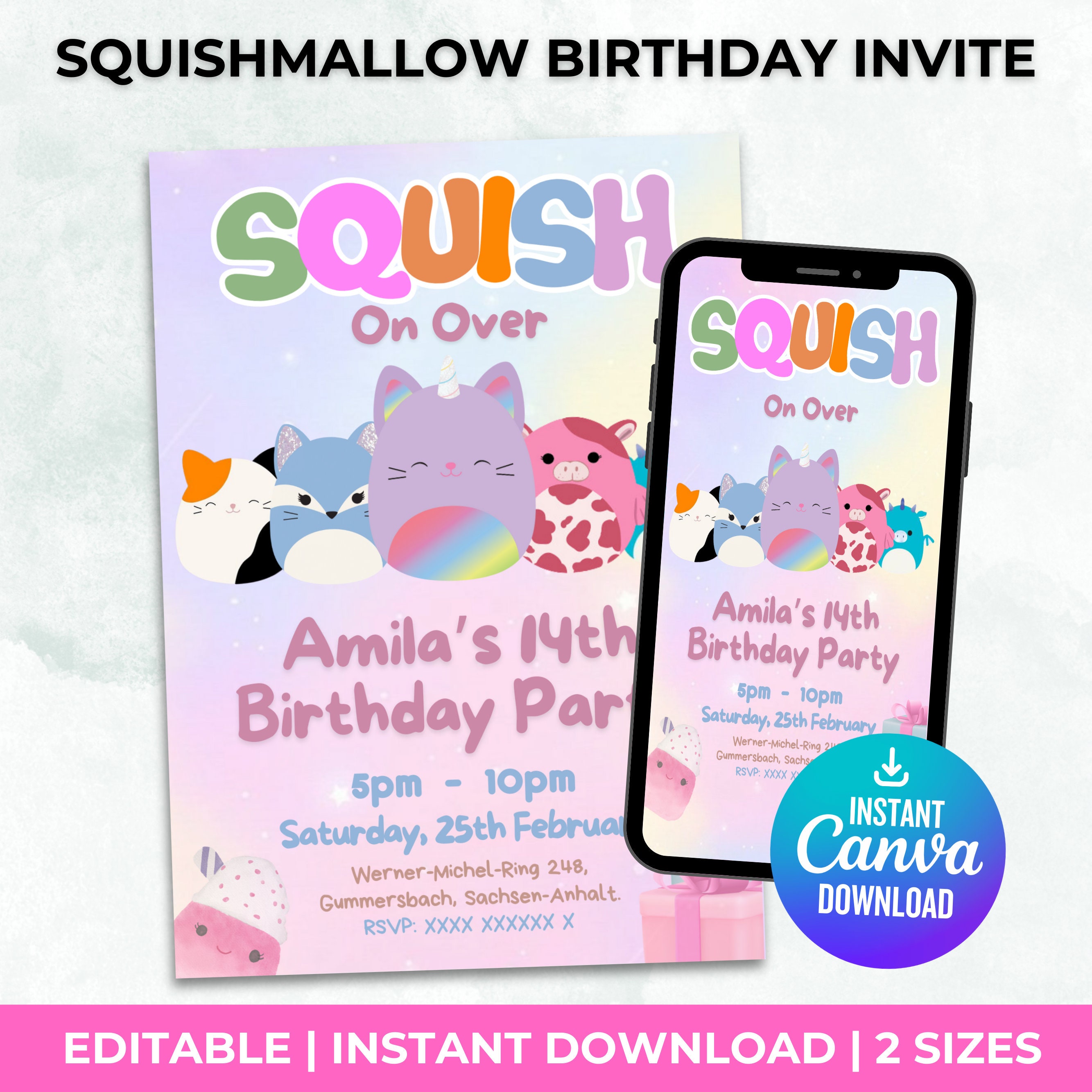 Squishmallow Birthday Invitation, Squishmallow Party Birthday ...