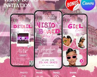 Digital Vision Board Night Invitation, Canva Vision Board New Year ...