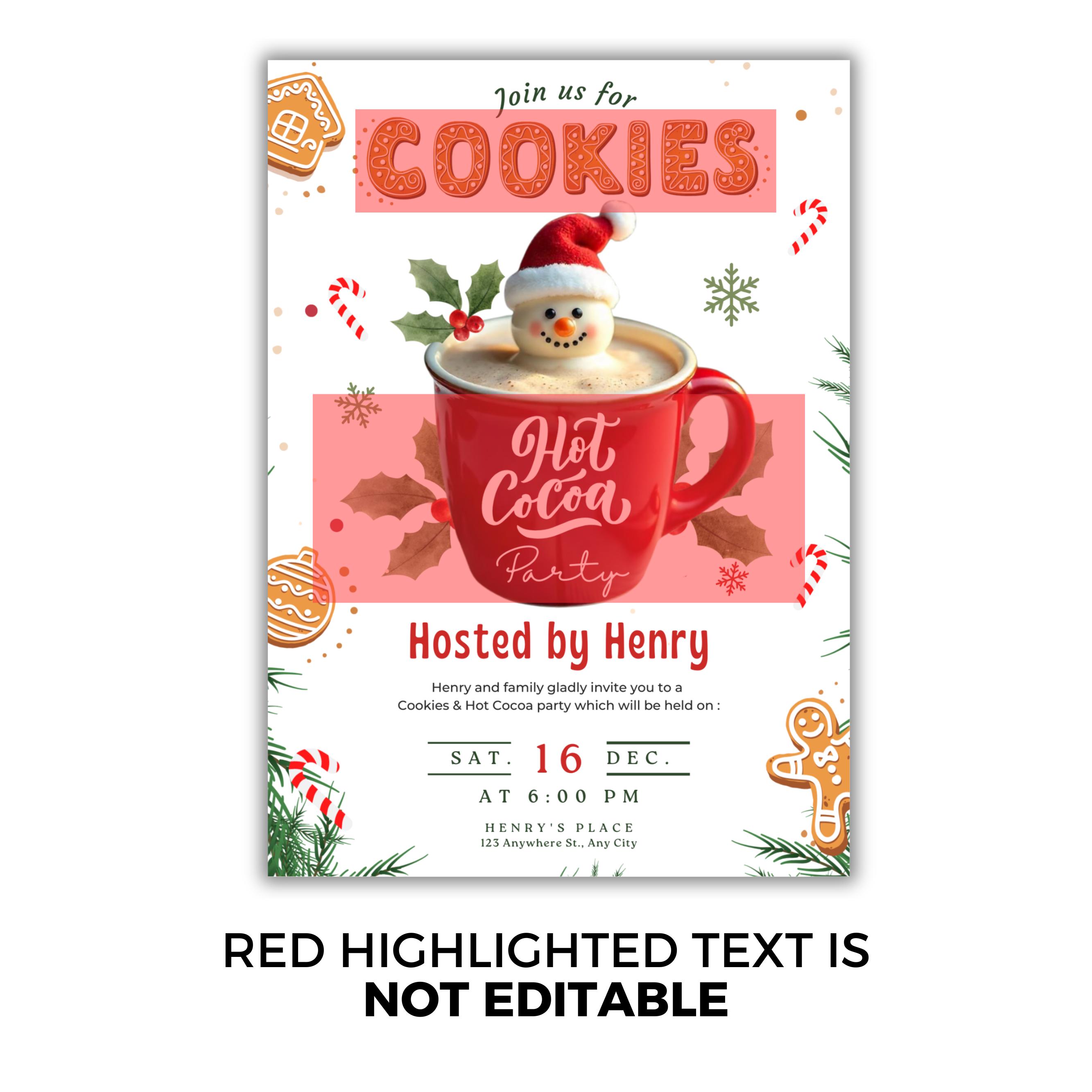 Editable Cookies and Hot Cocoa Party Invitation, Digital Hot Chocolate ...