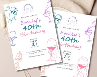 Editable Birthday Party Invitation, Hand Drawn Scribble Cocktail ...