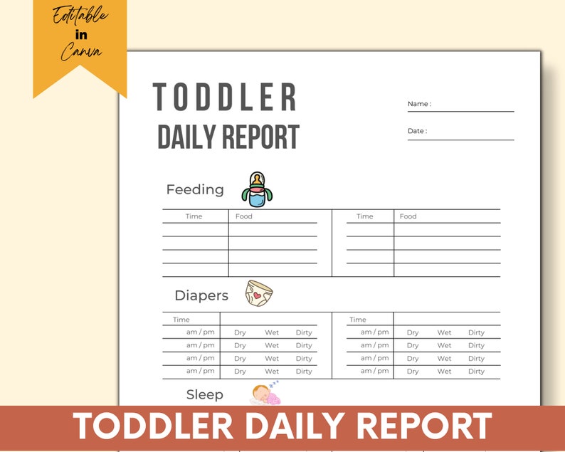 Toddler Schedule, Toddler Report, Toddler Daily Report, Toddler Tracker ...