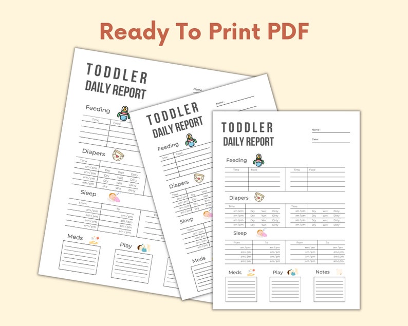 Toddler Schedule, Toddler Report, Toddler Daily Report, Toddler Tracker ...