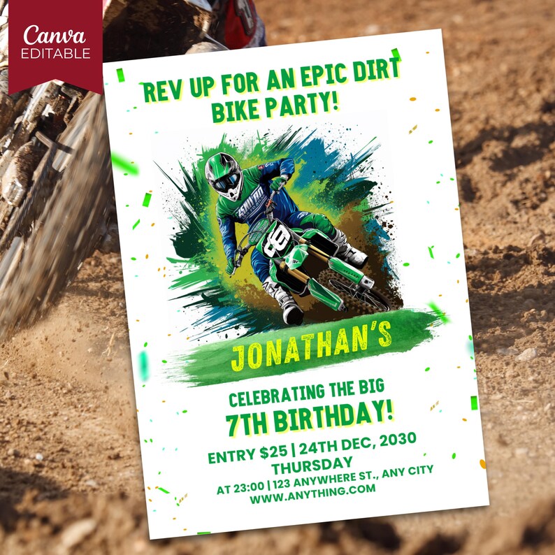 Editable Dirt Bike Birthday Invitation, Dirt Bike Adventure Party Theme ...