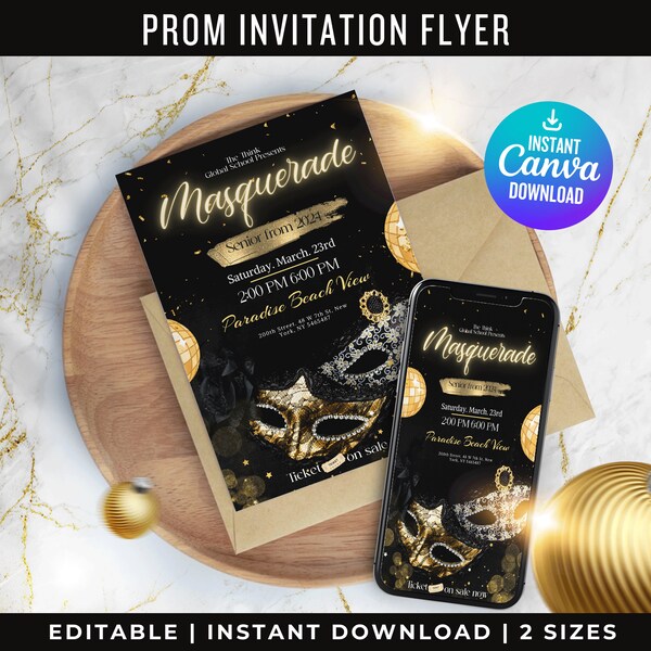 Masquerade Party Flyer Template - Etsy