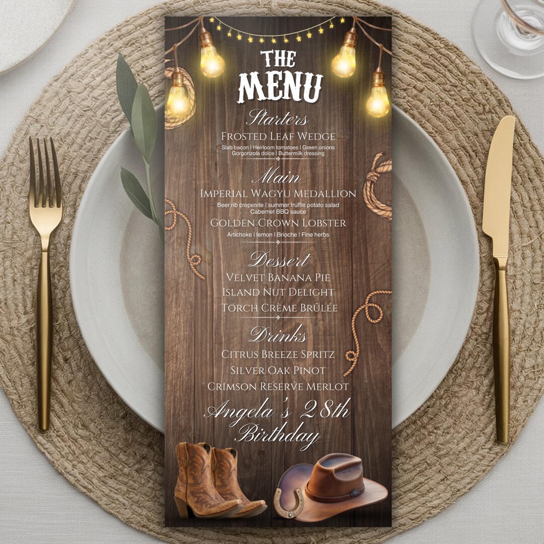 Hoedown Birthday Picture Menu, Full Picture Menu and Drink Card, Event ...