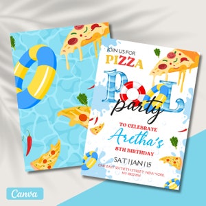Pizza Pool Party Birthday Invitation, Printable Boy Pool Party Invite ...