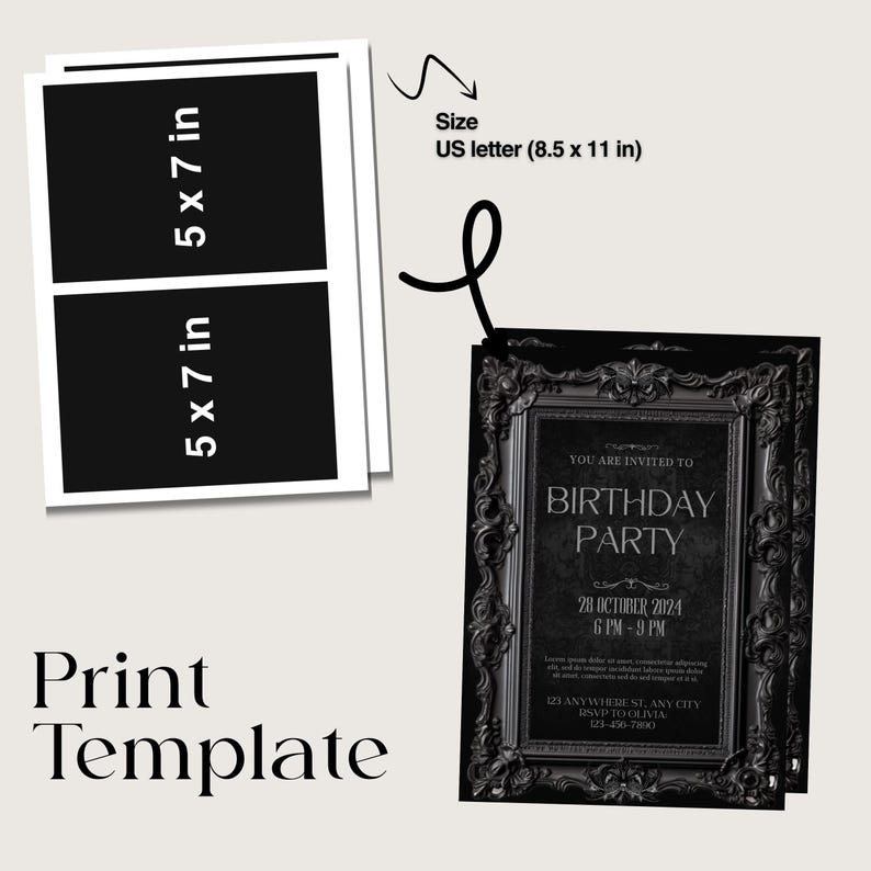 Black Birthday Invitation Template, Black Birthday Invite, All Black ...