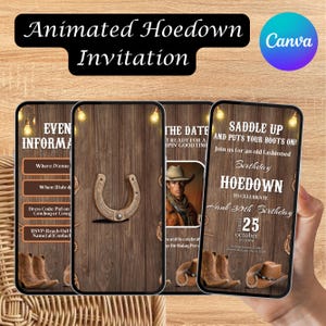 Digital Western Hoedown Birthday Party Invite, Animated Cowboy Birthday ...