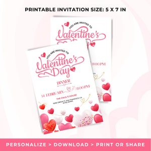 Valentine Day Dinner Party Invitation Template, Happy Valentine's Day ...