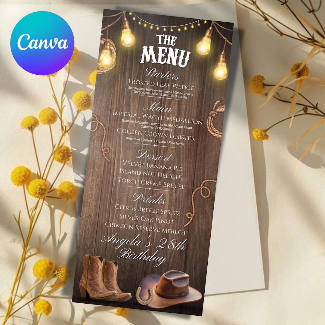 Hoedown Birthday Picture Menu, Full Picture Menu and Drink Card, Event ...