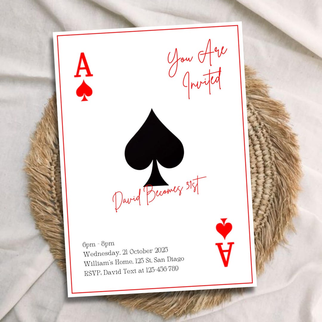 Ace of Spades Print Invitation, Playing Card Invitation, Ace of Spades ...