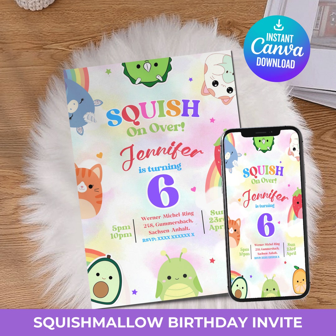 Invitación de cumpleaños de Squishmallow, invitación blanda, invitación ...