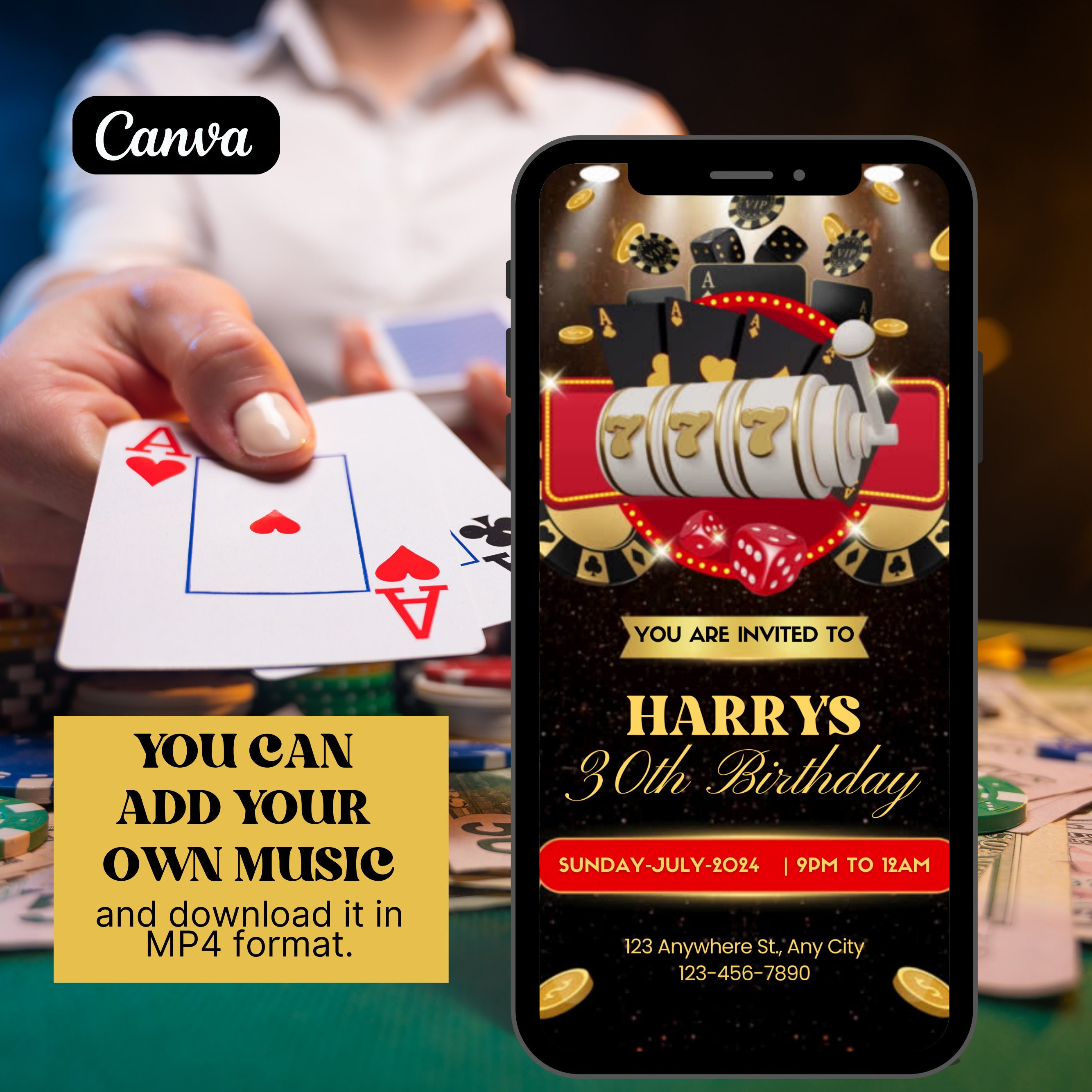Electronic Casino Birthday Invitation, 21st 30th 40th 50th Poker ...
