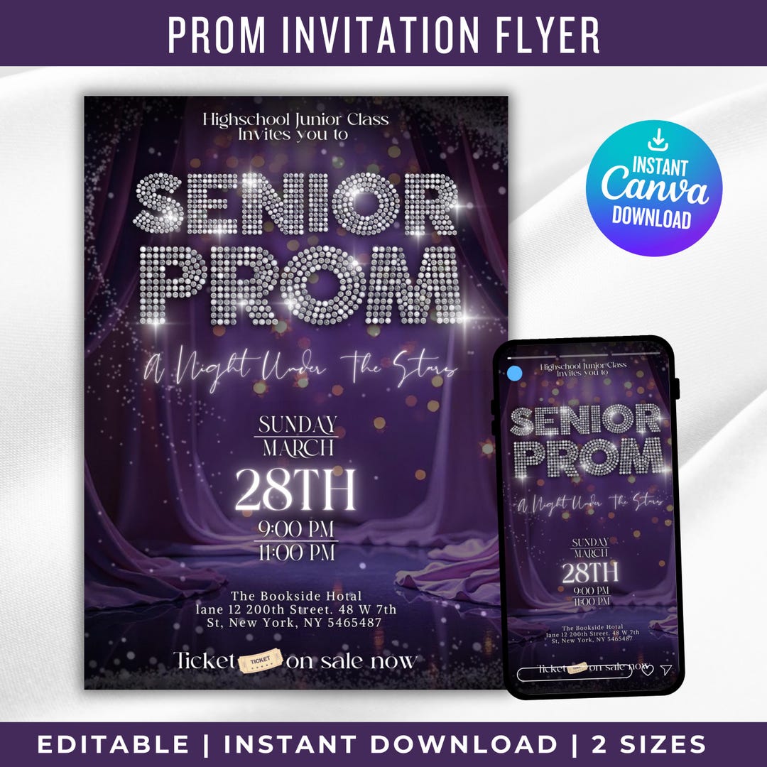 Prom Send off Party Invitation, Prom Senior Purple & Silver Theme ...