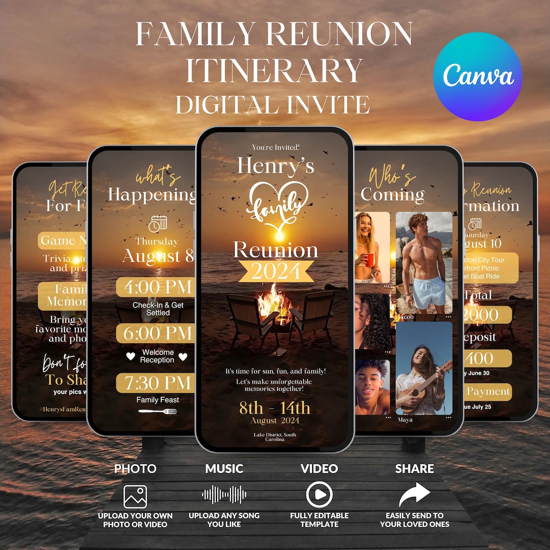 Digital Family Reunion Itinerary Template, Reunion Itinerary, Family ...
