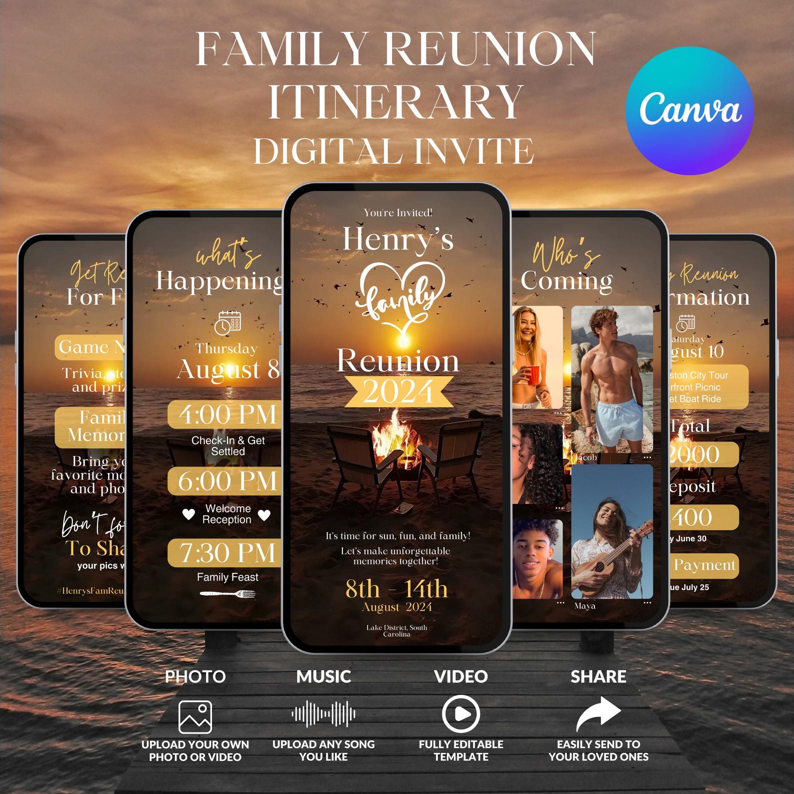 Digital Family Reunion Itinerary Template, Reunion Itinerary, Family ...
