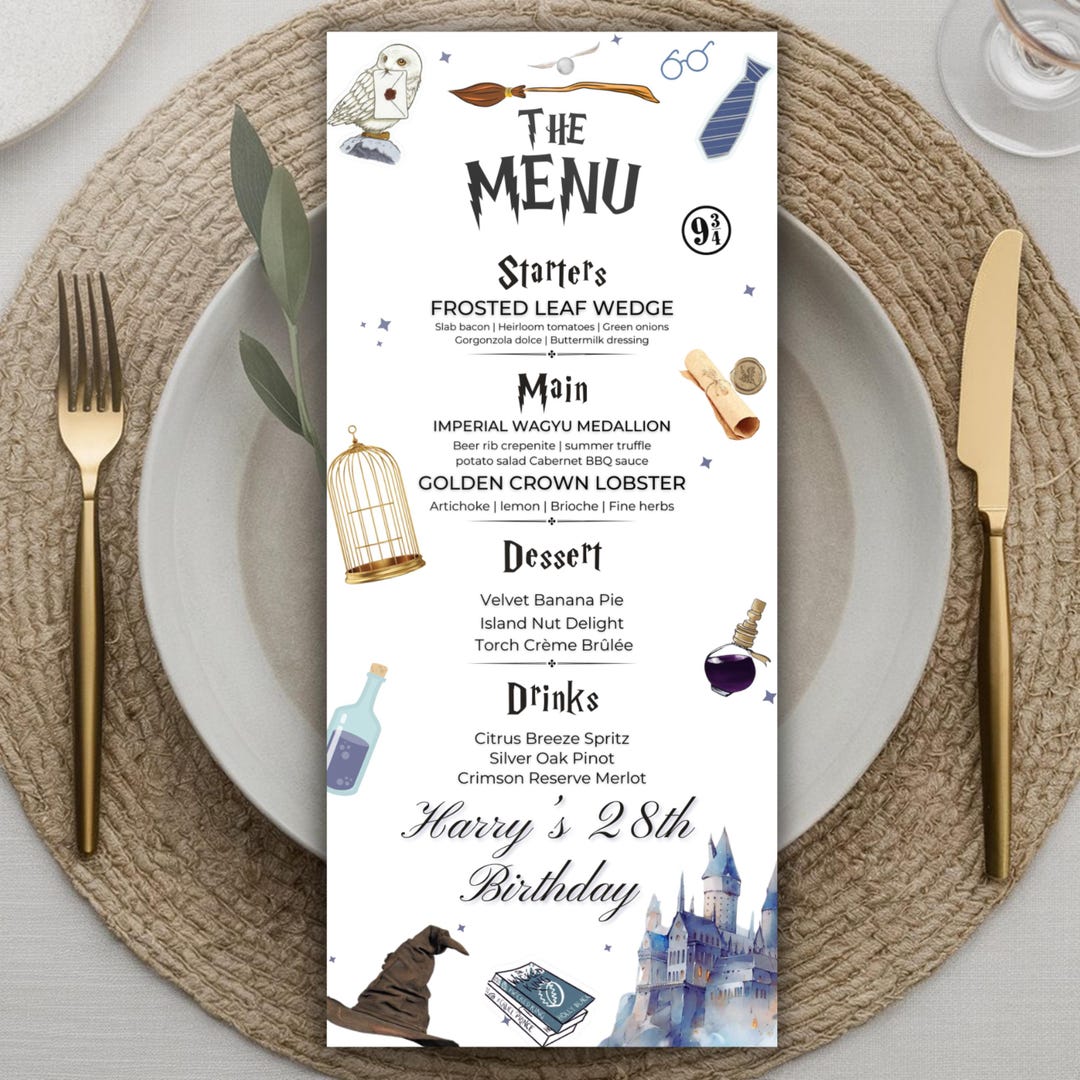 Editable Wizard Birthday Party Menu Template, Magic Theme Birthday ...