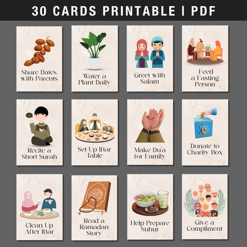 30 Ramadan Good Deeds Cards, Ramadan Islamic Games, Ramadan Flash Cards ...