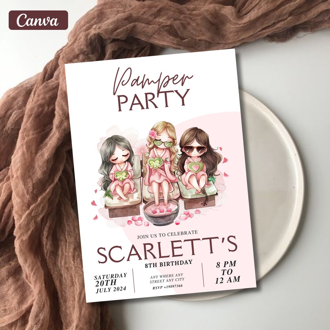 Pamper Party Birthday Invitation Template, Spa Birthday Party ...