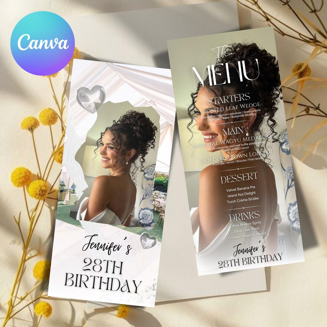 Editable Birthday Picture Menu, Full Picture Menu and Drink Card, Event ...