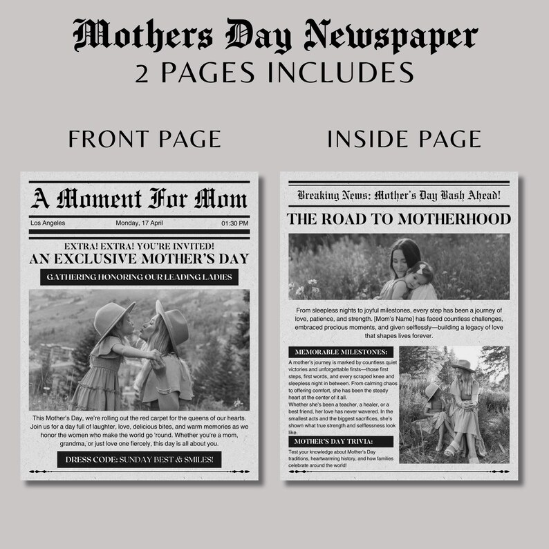 Editable Mother's Day Newspaper Template - Printable Flower Bouquet ...