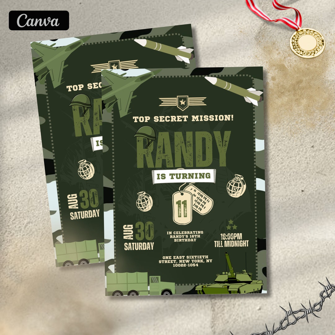 Military Party Invitations, Army Birthday Invitation, Military Theme ...