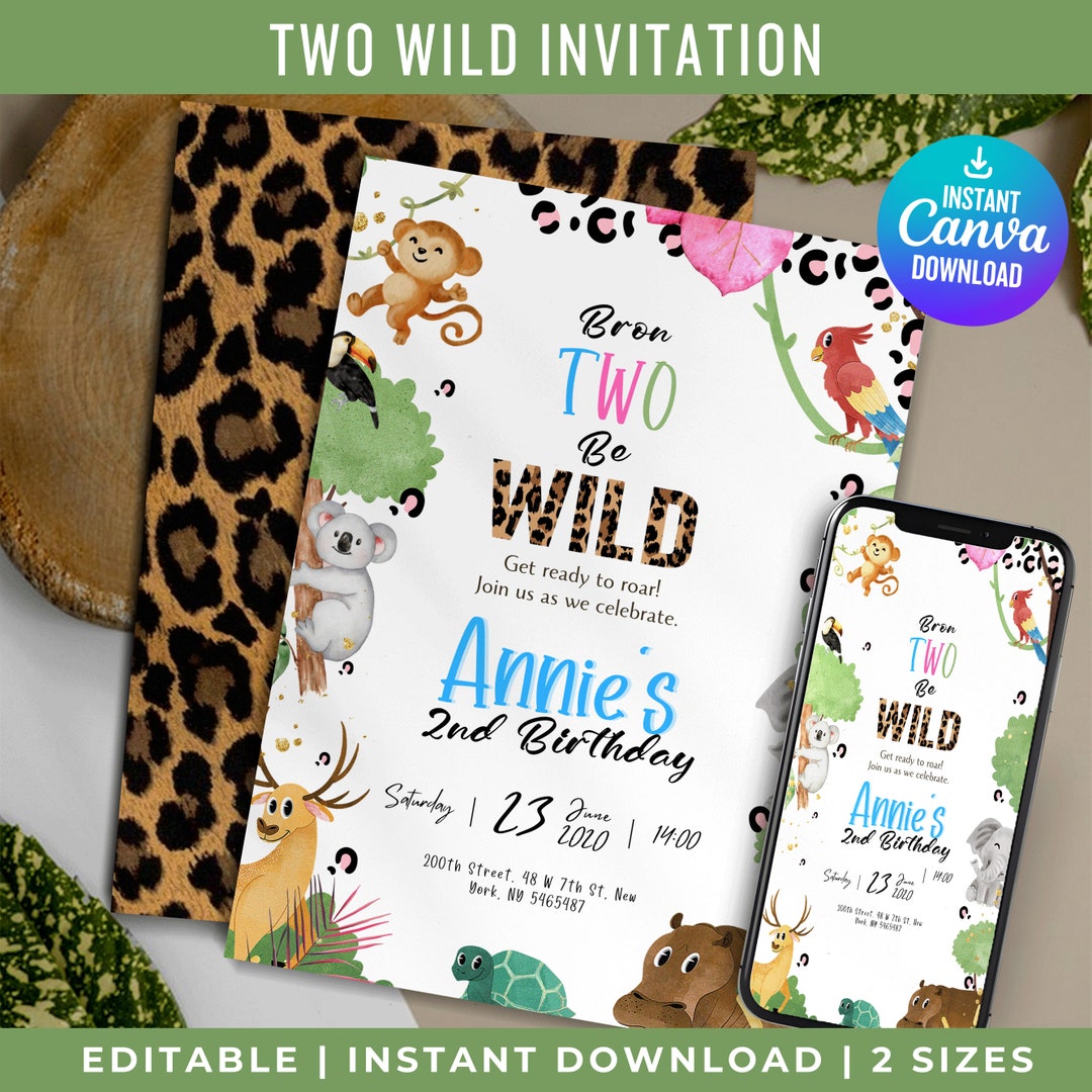 Editable Two Wild Birthday, Two Wild Invitations, She's Two Wild, 2nd ...