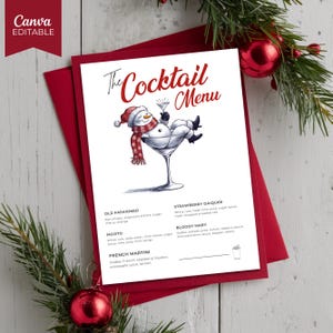 Christmas Cocktail Menu Sign Template, Holiday Party Bar Sign Printable ...