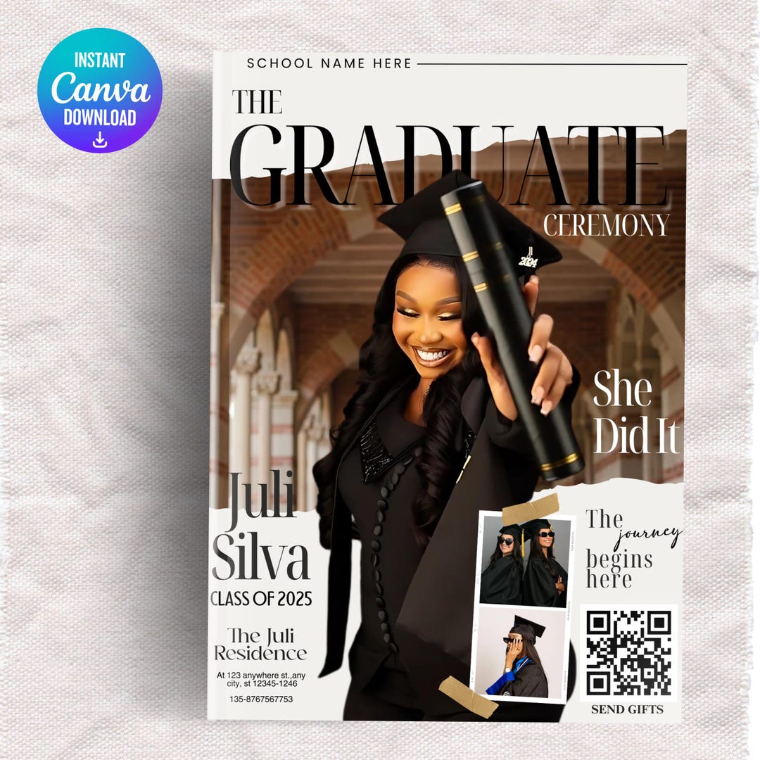 Magazine Style Graduation Invitation, Modern Grad Announcement ...