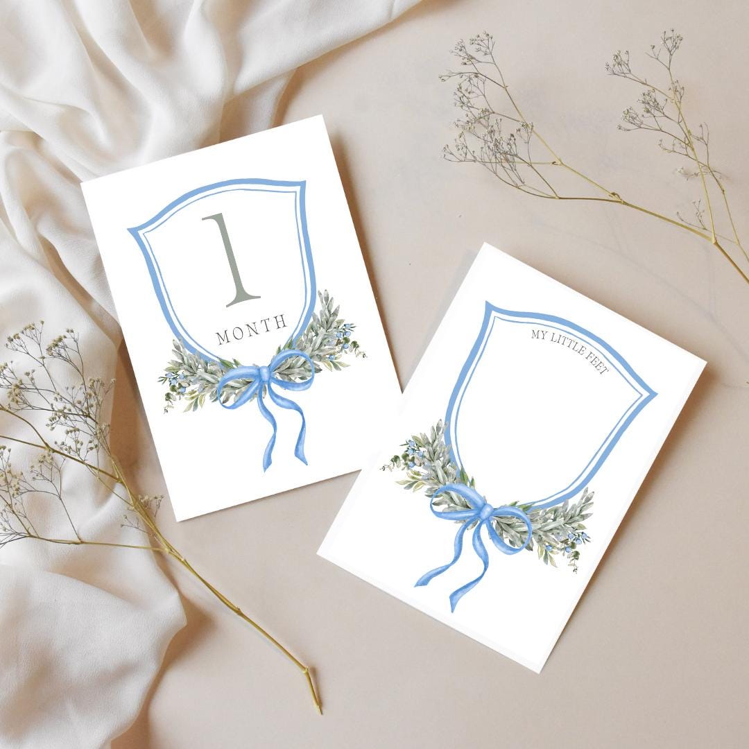 French Blue Baby Monthly Milestone Cards | Classic Milestone Card ...