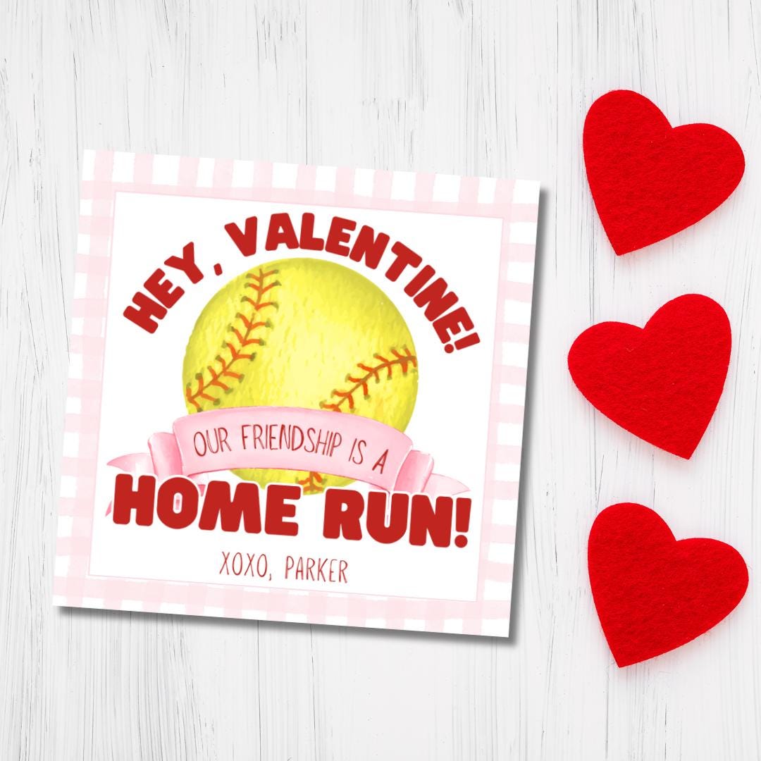 HOME RUN SOFTBALL Printable Valentine Cards for Kids, Classroom ...