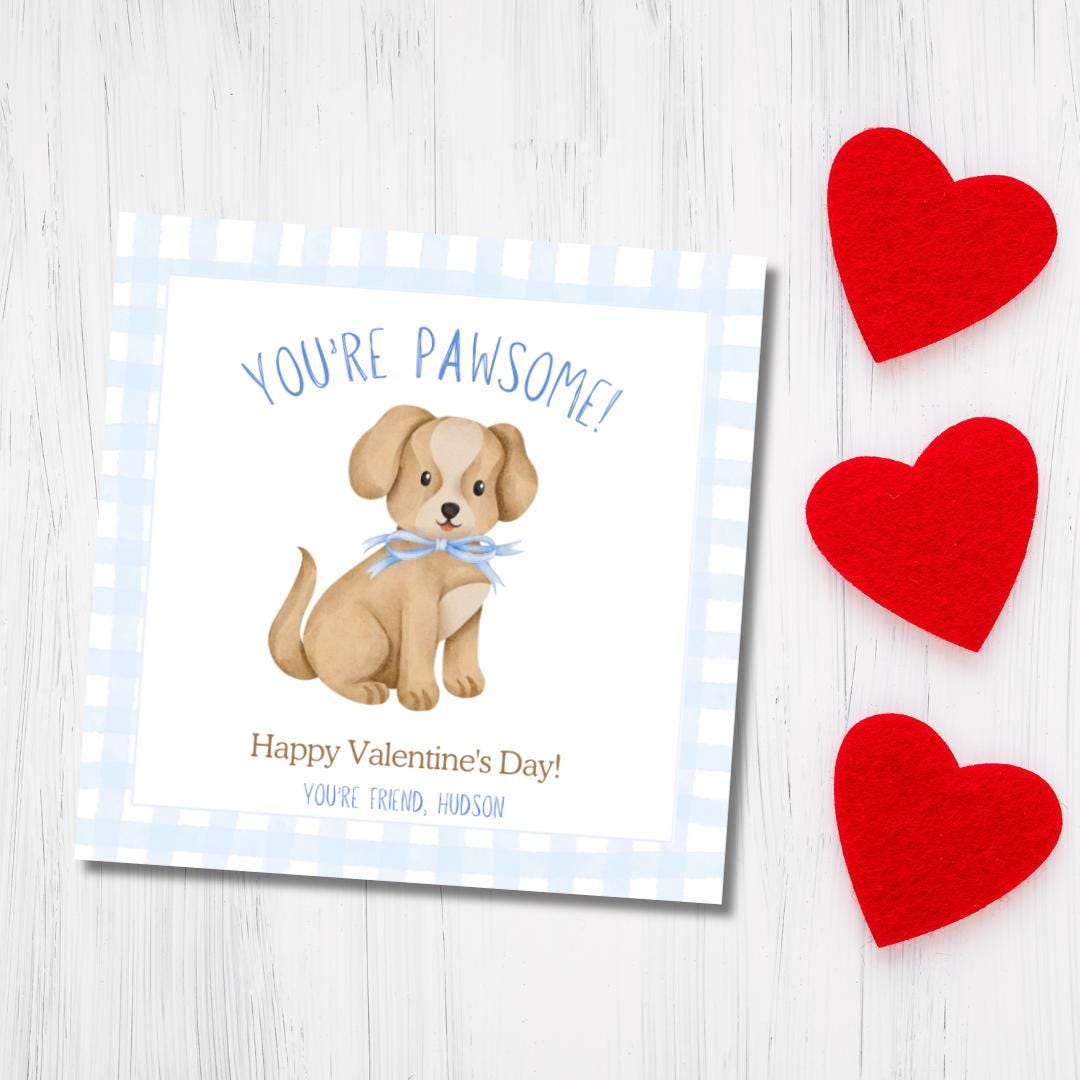 PAWSOME PUPPY BLUE - Printable Valentine Cards for Kids, Classroom ...