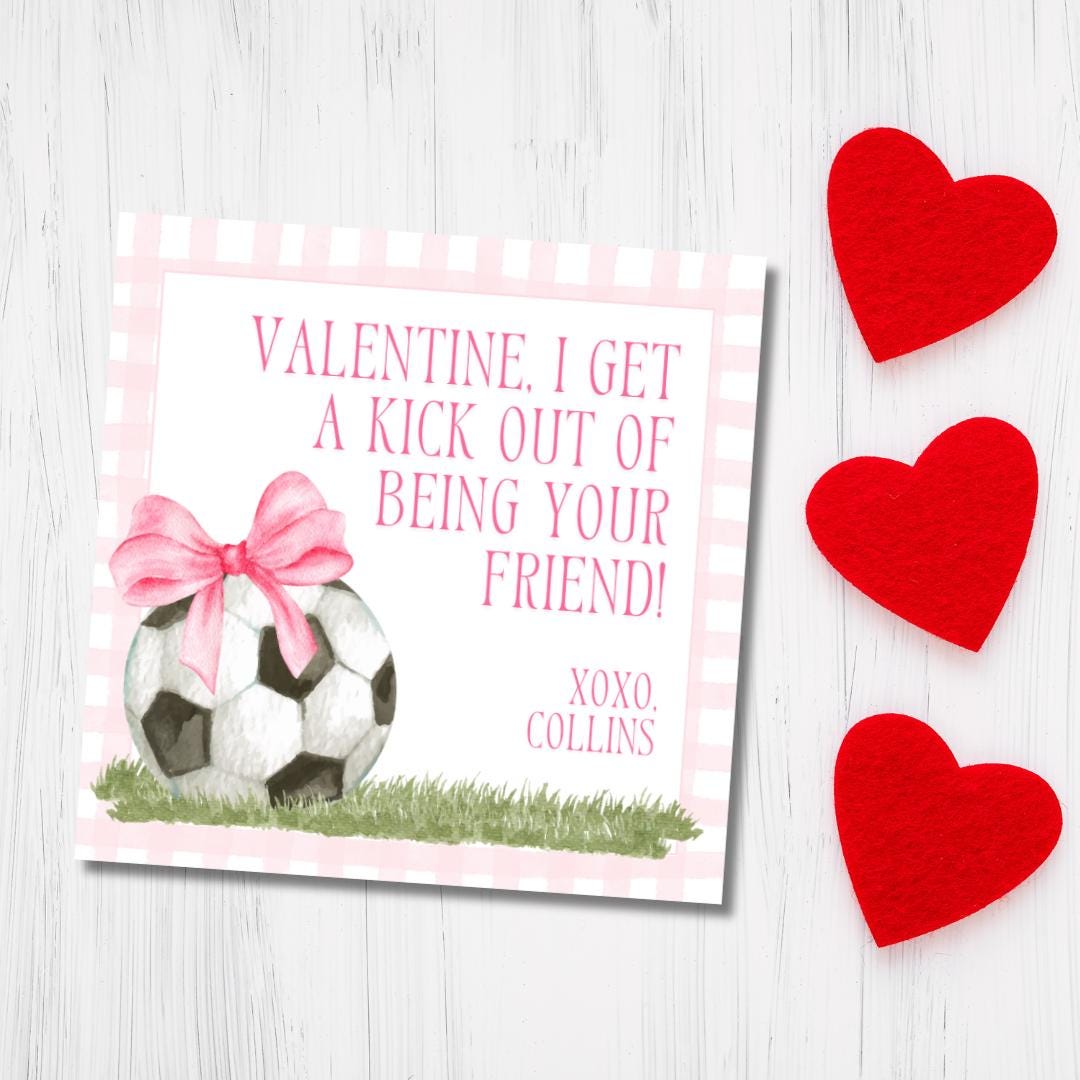 PINK BOW SOCCER - Printable Valentine Cards for Kids, Classroom ...