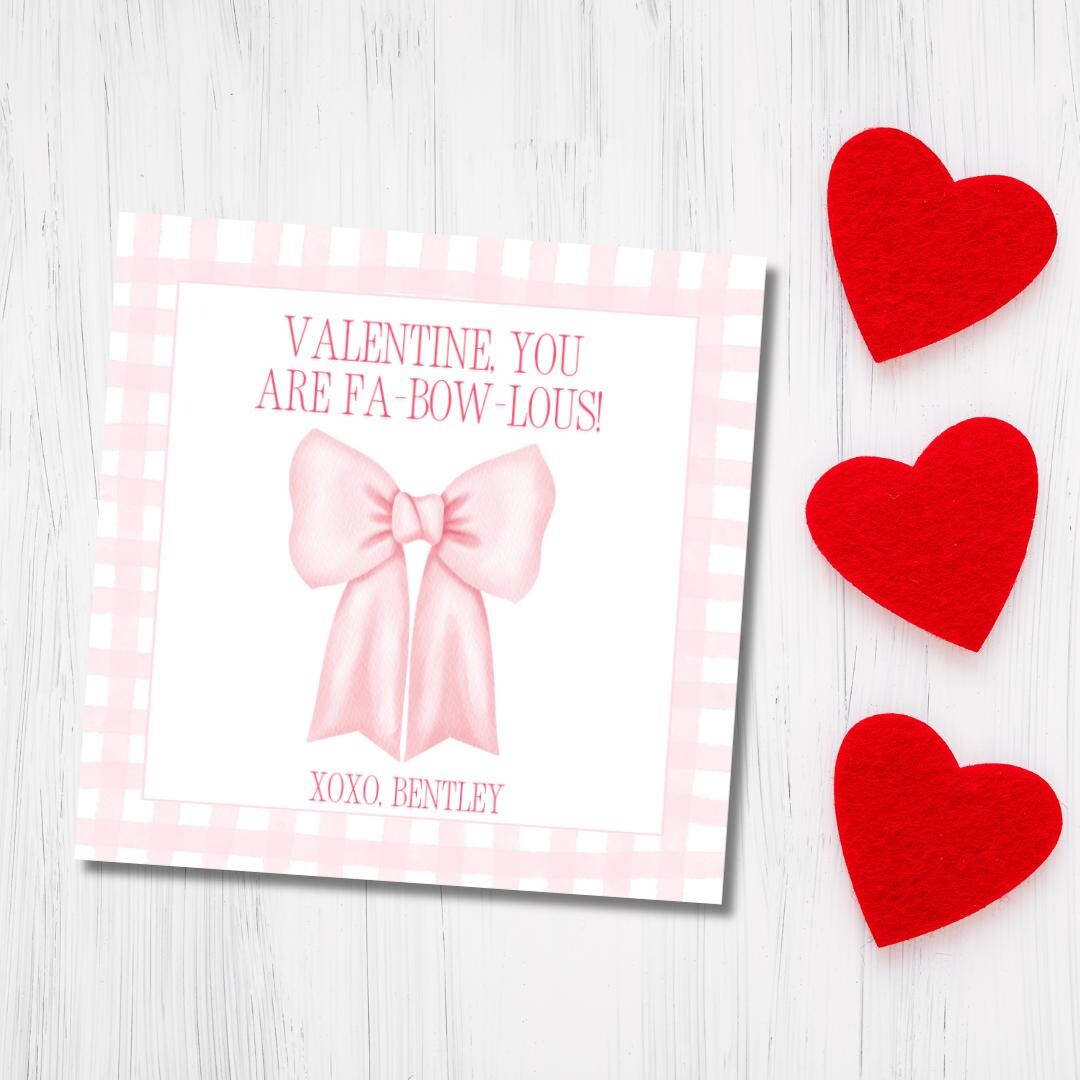 PINK BOW - Printable Valentine Cards for Kids, Classroom Valentines ...