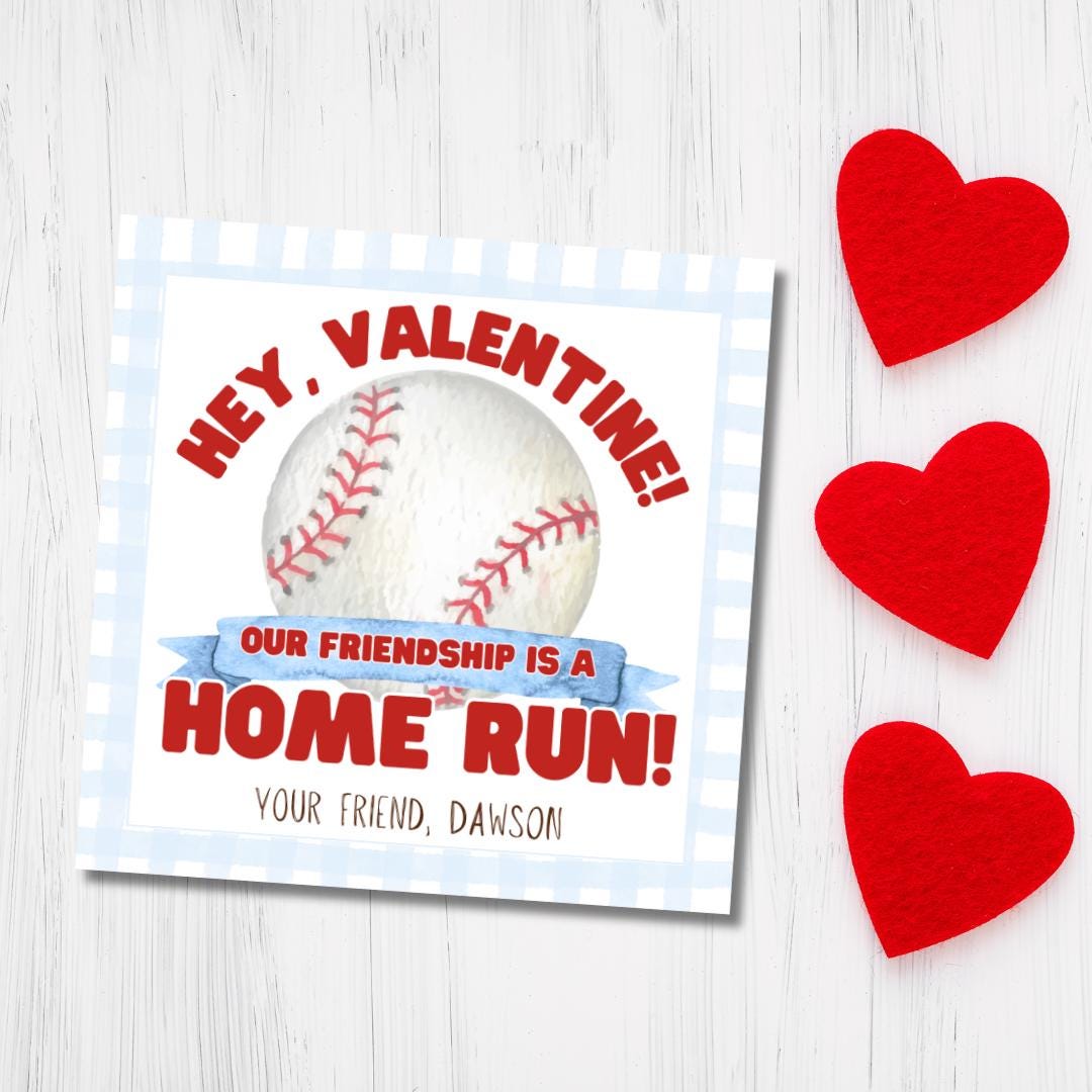 HOME RUN BASEBALL - Printable Valentine Cards for Kids, Classroom ...