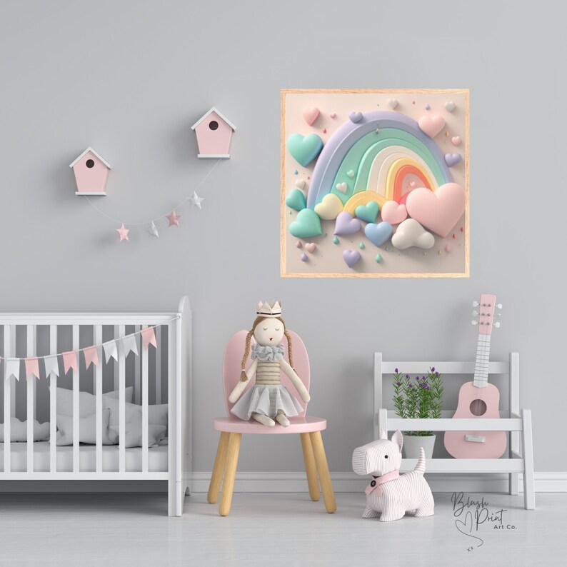 8k Cute Rainbow Hearts Printable Nursery Wall Art Square Print, Wall ...