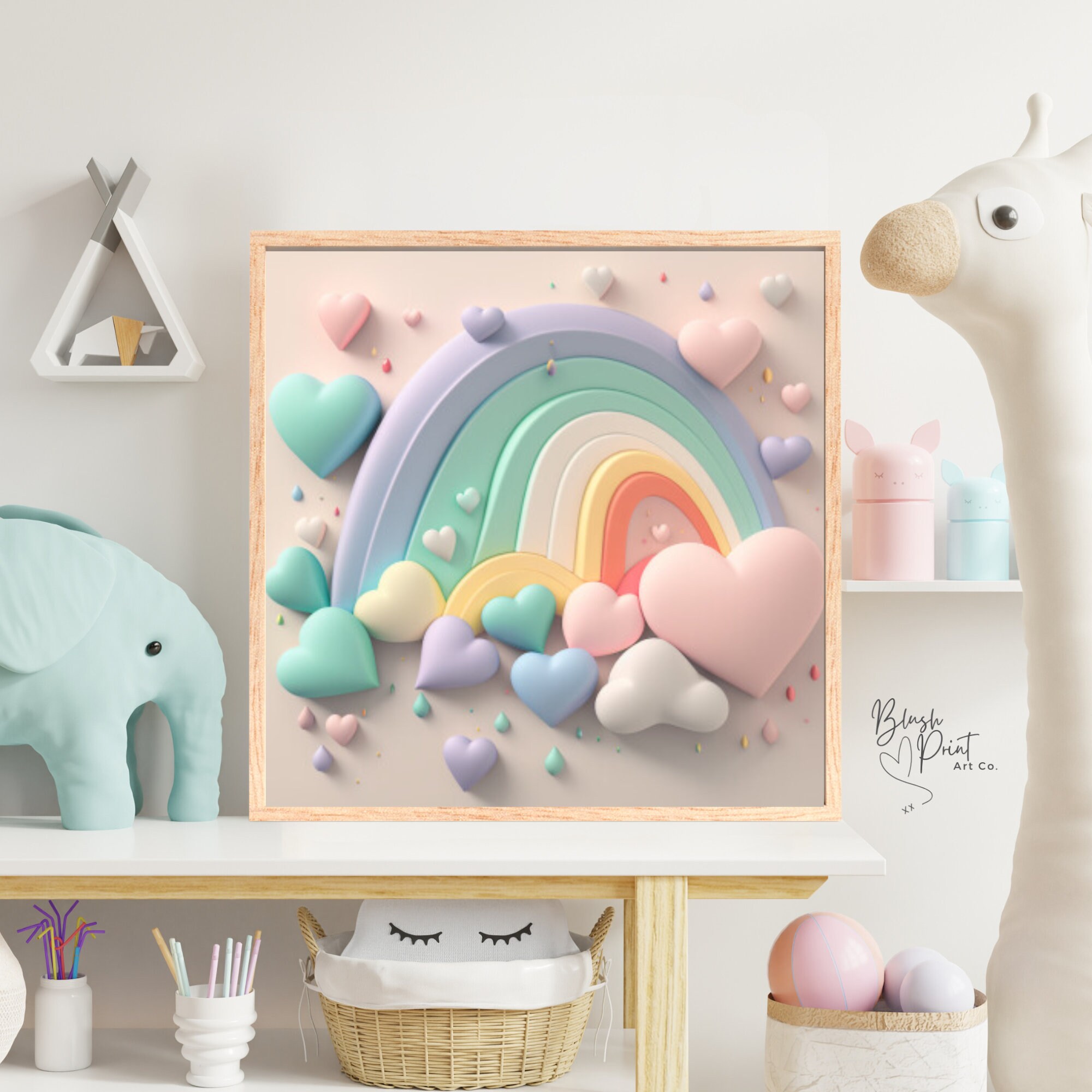 8k Cute Rainbow Hearts Printable Nursery Wall Art Square Print, Wall ...