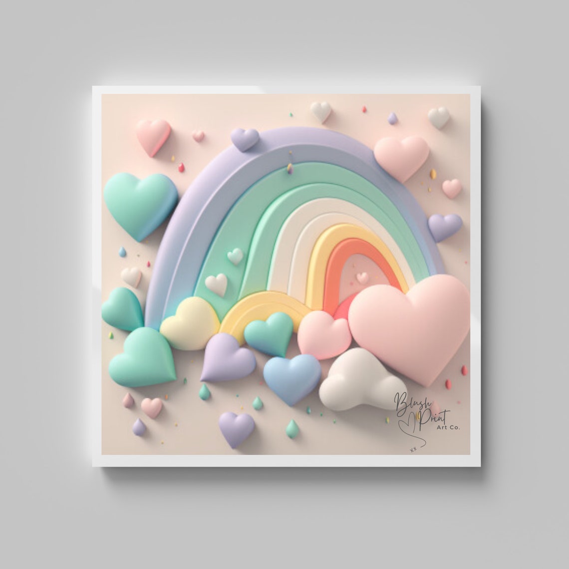 8k Cute Rainbow Hearts Printable Nursery Wall Art Square Print, Wall ...