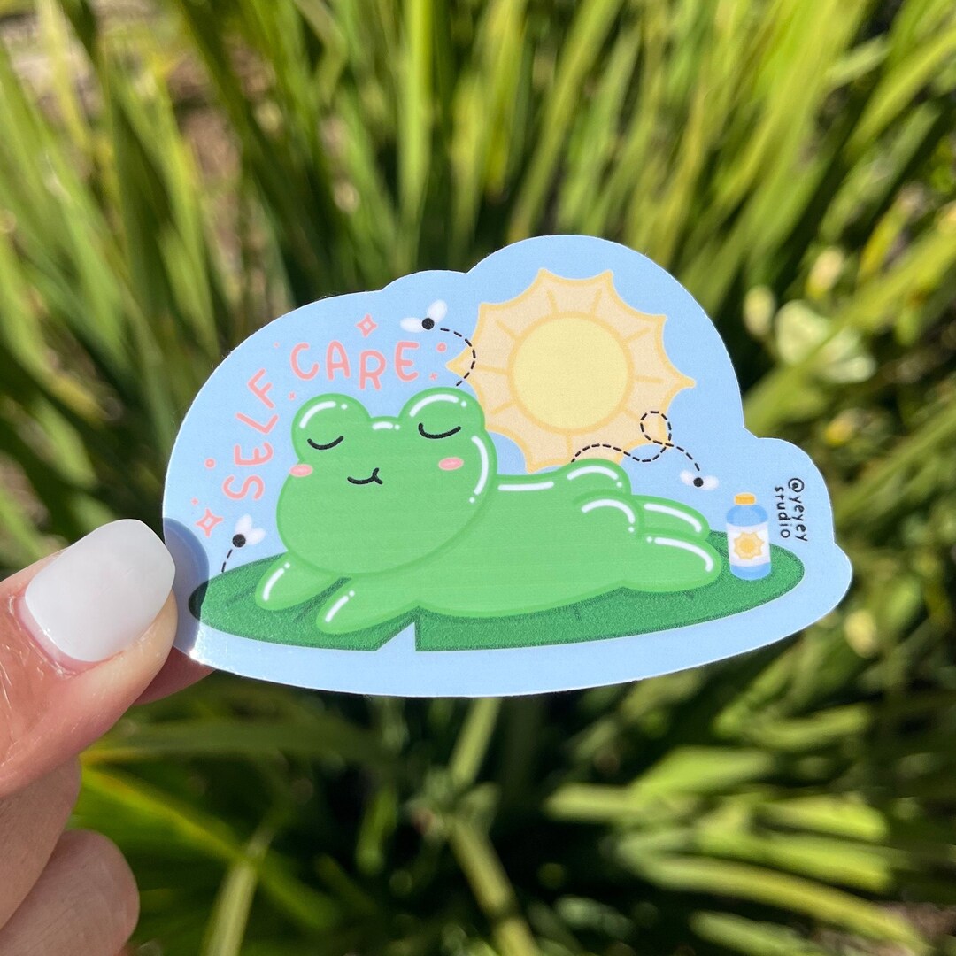 Kawaii Chubby Self-care Froggie Laptop Sticker / Cute Spring Theme ...
