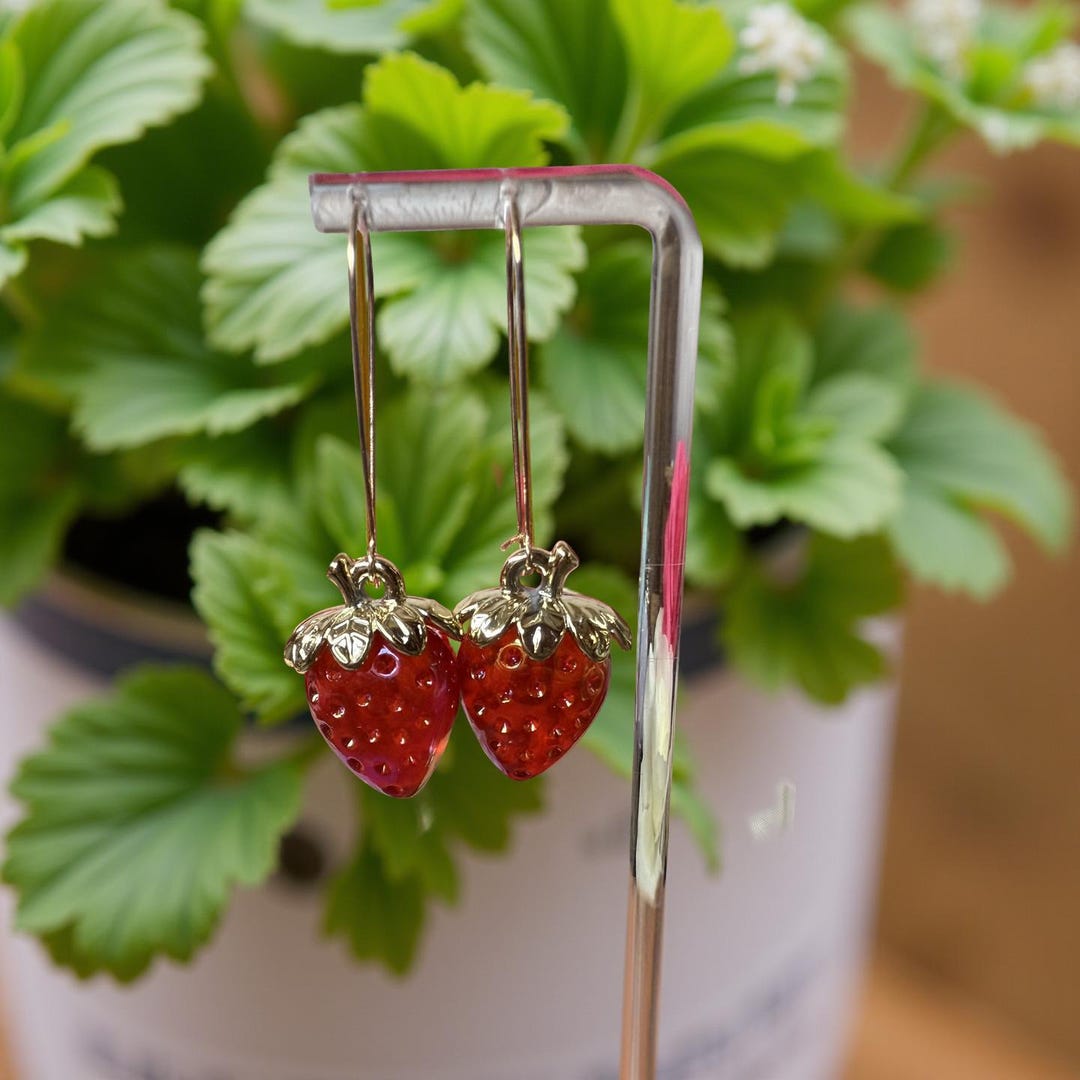 Iridescent Strawberry Dangle Earrings: Hypoallergenic French Hooks - Etsy