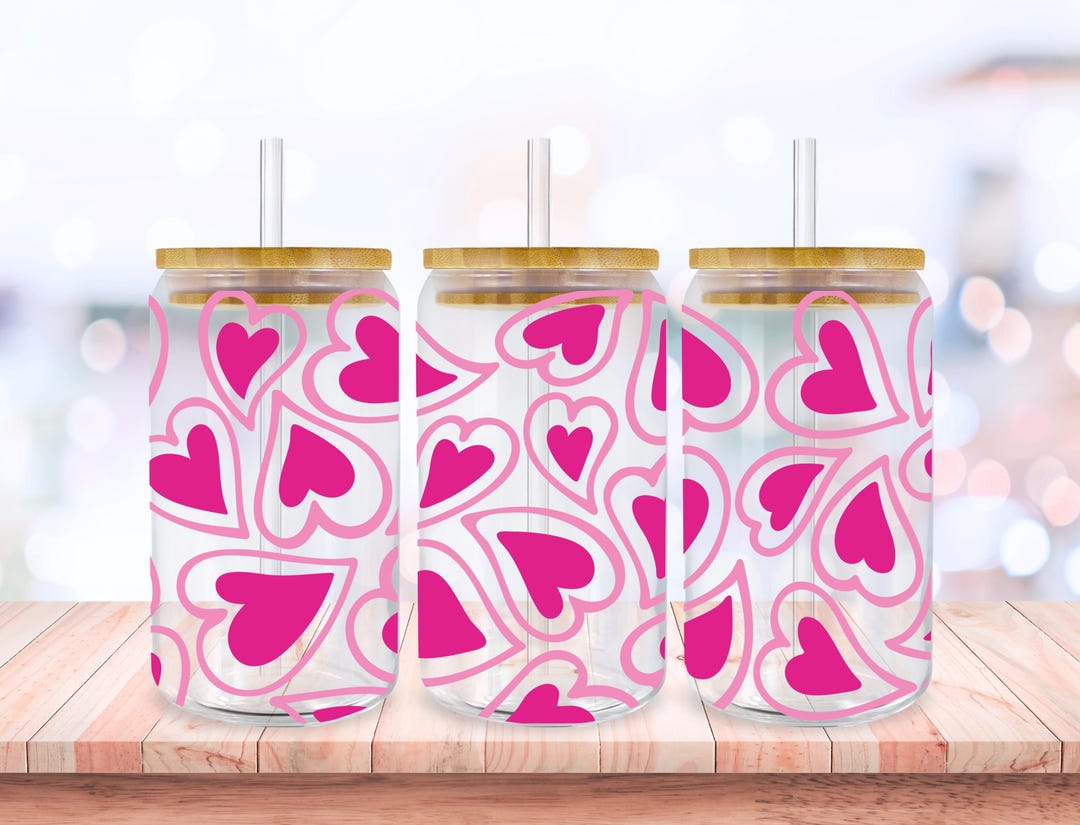 Groovy Hearts Svg Libbey Glass Wrap Svg, Retro Valentines Day Svg 16oz ...