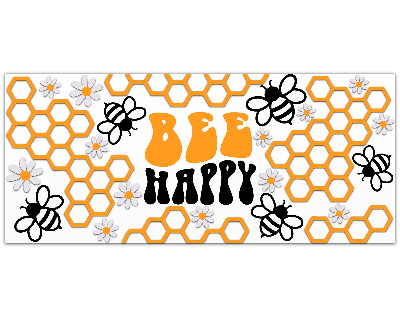 Bee Happy Svg Libbey Glass Wrap Svg, Daisy Honey Bee Svg 16oz Libby ...