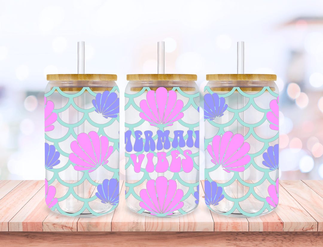 Mermaid Vibes SVG Libbey Glass Wrap Svg, Birthday Beach Summer 16oz Libby Beer Can Full Wrap Cup ...