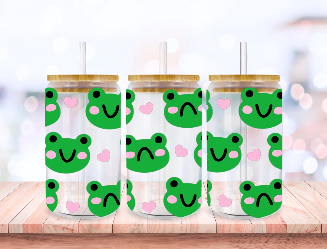 Cute Frog Svg Libbey Glass Wrap Svg, Funny Retro Y2k Kawaii Trendy Frog Svg 16oz Libby Beer Can ...