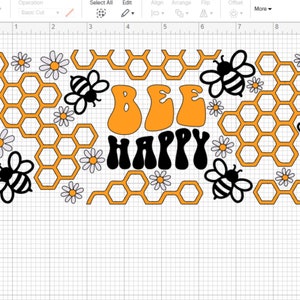 Bee Happy Svg Libbey Glass Wrap Svg, Daisy Honey Bee Svg 16oz Libby ...