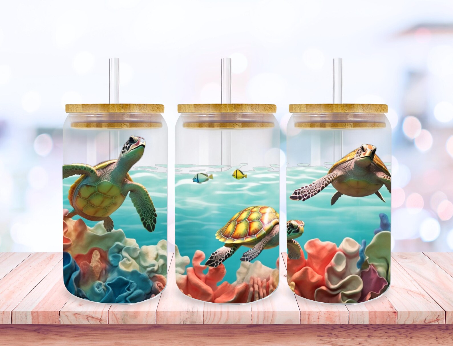 Sea Turtle Libbey Glass Can Tumbler Sublimation Designs Png, 16oz Beach ...