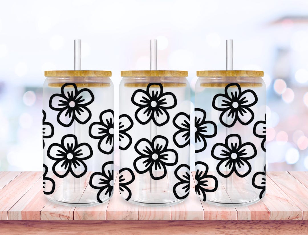 Boho Flower Svg Libbey Glass Wrap Svg, Retro Floral Daisy 16oz Libby ...